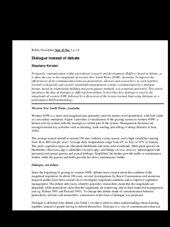 (PDF) Dialogue instead of debate