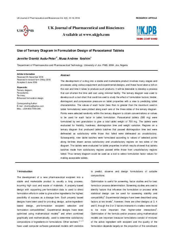 (PDF) Use of Ternary Diagram in Formulation Design of Paracetamol Tablets