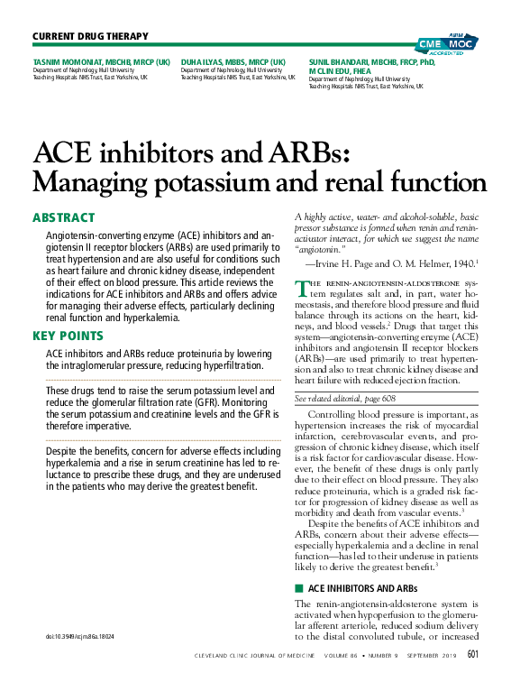(PDF) ACE inhibitors and ARBs: Managing potassium and renal function ...