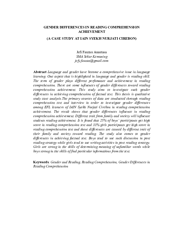 (PDF) Gender Differences in Reading Comprehension Achievement (A Case ...