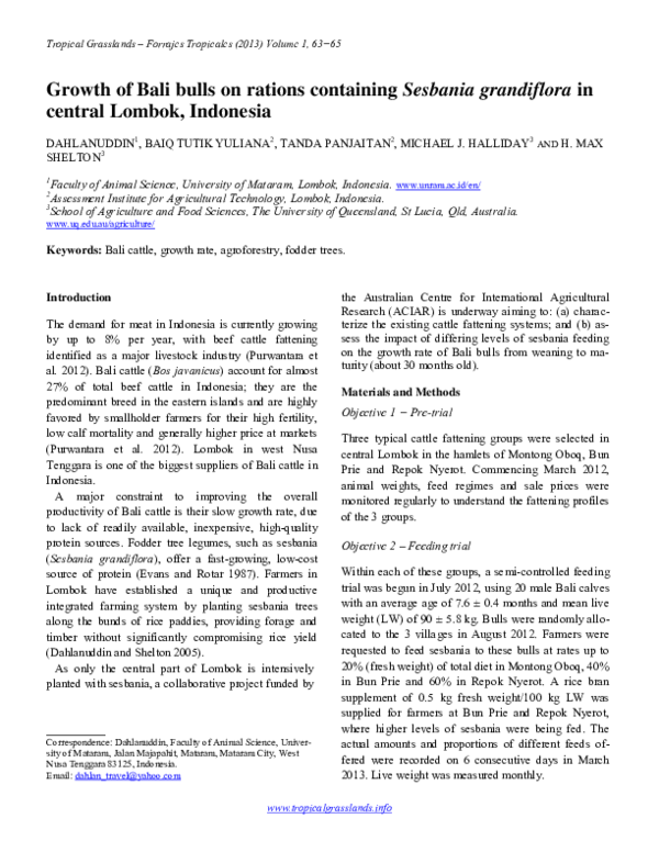 (PDF) Growth of Bali bulls on rations containing Sesbania grandiflora ...
