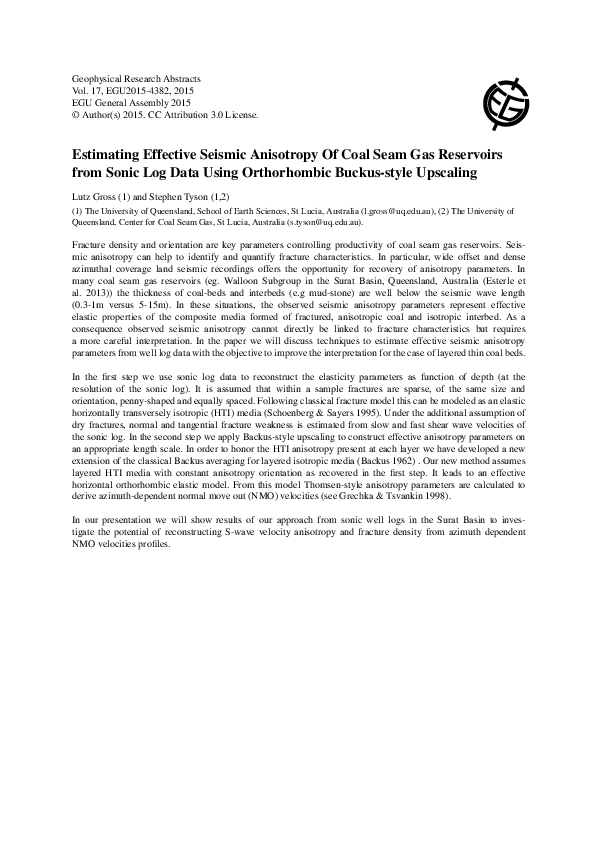 (PDF) Estimating Effective Seismic Anisotropy Of Coal Seam Gas Reservoirs from Sonic Log Data ...