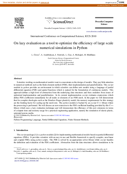 (PDF) On lazy evaluation as a tool to optimize the efficiency of large ...