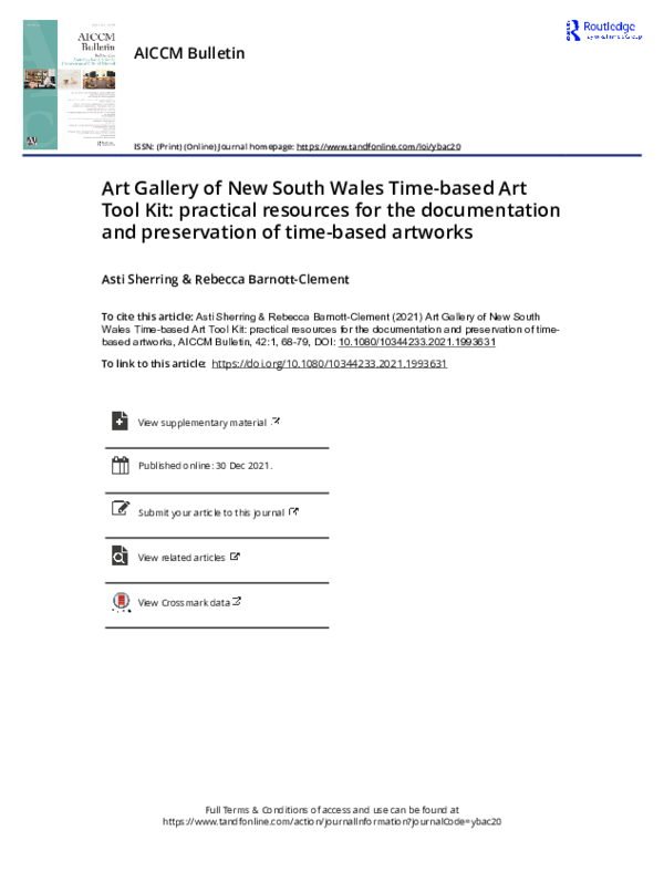 (PDF) Art Gallery of New South Wales Time-based Art Tool Kit: practical ...