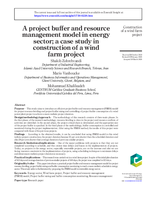 (PDF) A project buffer and resource management model in energy sector ...