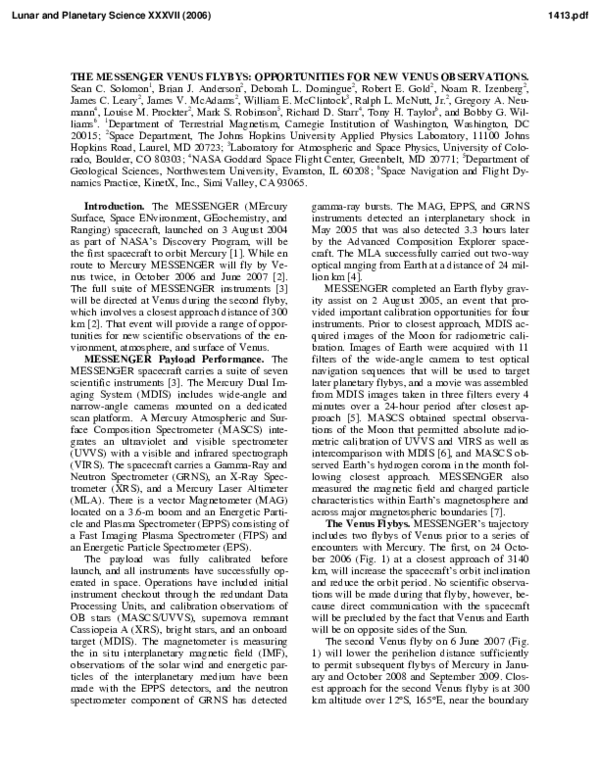 (PDF) The MESSENGER Venus Flybys: Opportunities for New Venus Observations