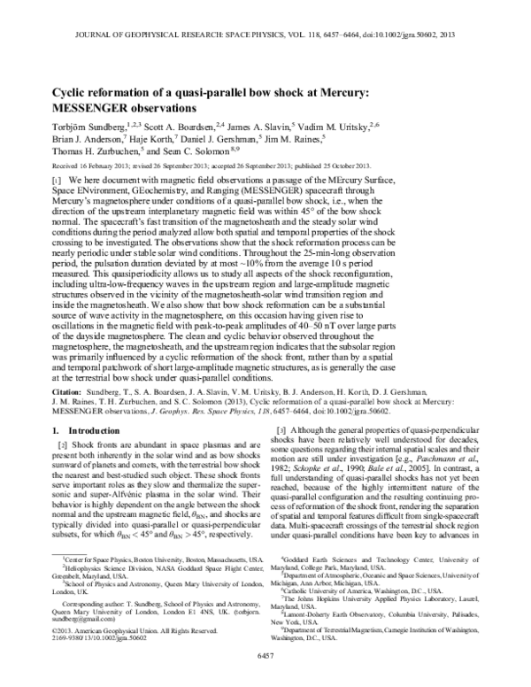 (PDF) Cyclic reformation of a quasi-parallel bow shock at Mercury ...