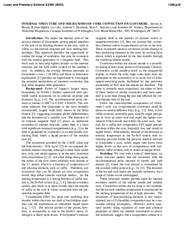 (PDF) Internal Structure and Mechanisms of Core Convection on Ganymede