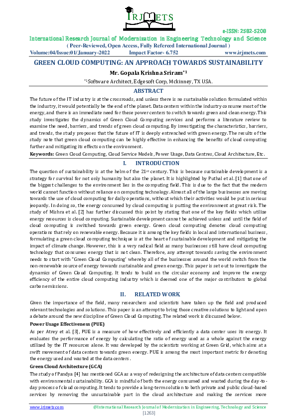 (PDF) GREEN CLOUD COMPUTING: AN APPROACH TOWARDS SUSTAINABILITY