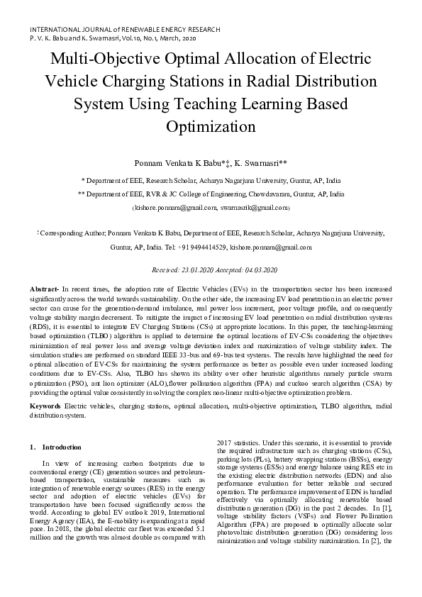 (PDF) Multi-Objective Optimal Allocation of Electric Vehicle Charging Stations in Radial ...
