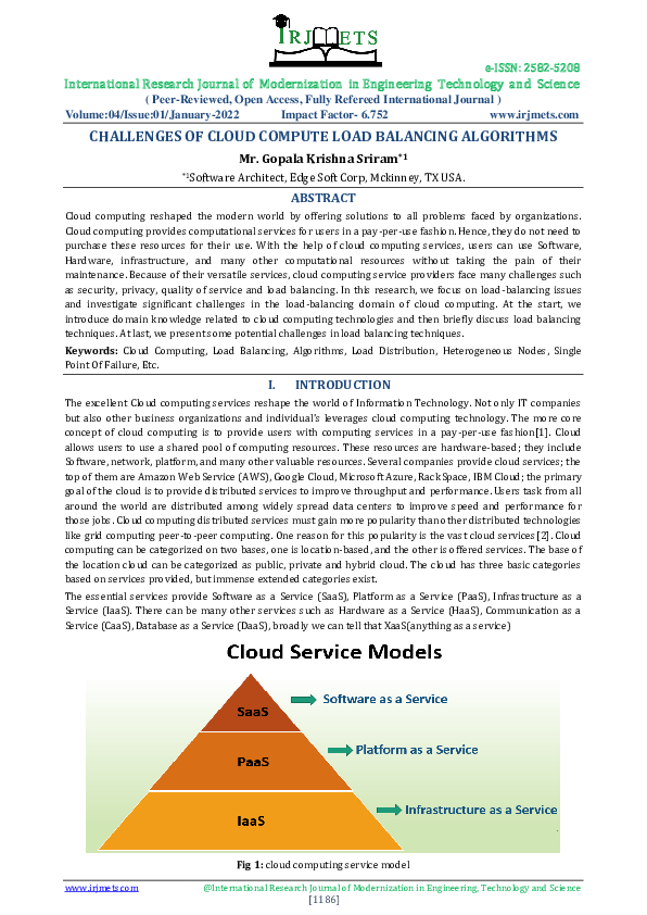(PDF) CHALLENGES OF CLOUD COMPUTE LOAD BALANCING ALGORITHMS