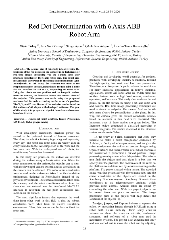 (PDF) Red Dot Determination with 6 Axis ABB Robot Arm