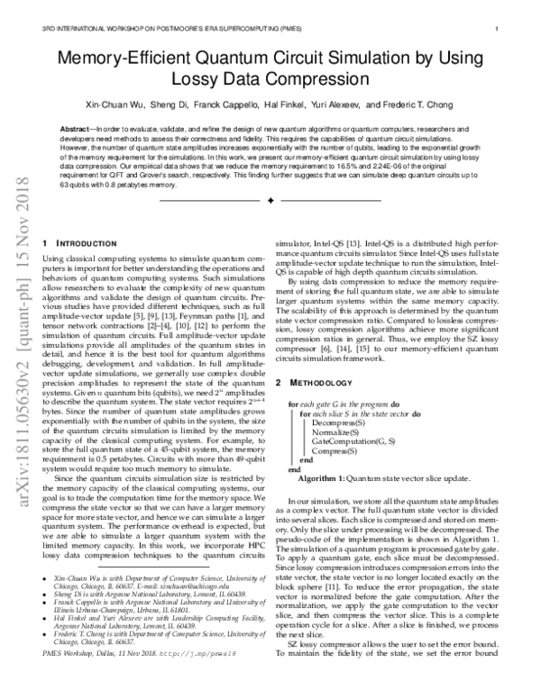 (PDF) Memory-Efficient Quantum Circuit Simulation by Using Lossy Data Compression