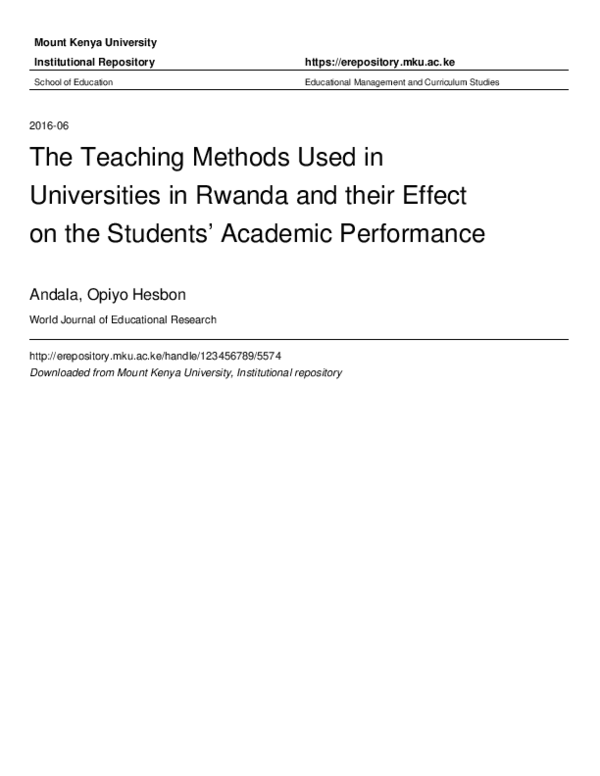 (PDF) The Teaching Methods Used in Universities in Rwanda and their ...