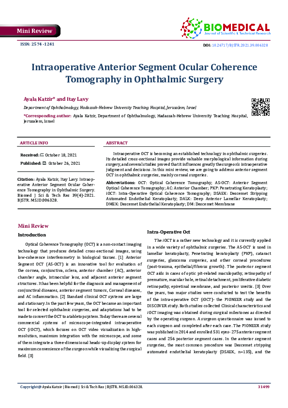 (PDF) Intraoperative OCT in Anterior Segment Surgery