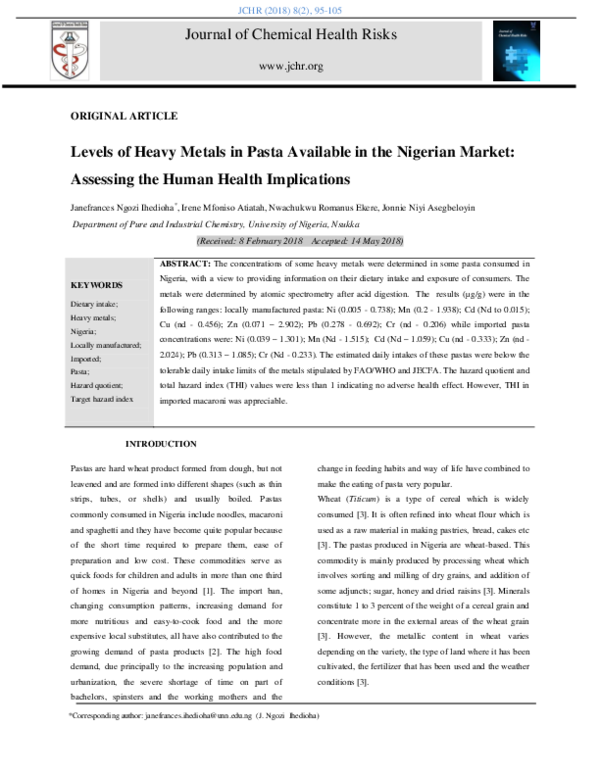 (PDF) Journal of Chemical Health Risks