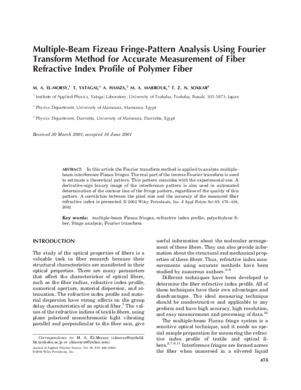 Pdf Multiple‐beam Fizeau Fringe‐pattern Analysis Using Fourier Transform Method For Accurate