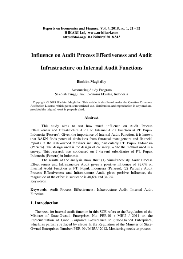 (PDF) Influence on audit process effectiveness and audit infrastructure on internal audit functions