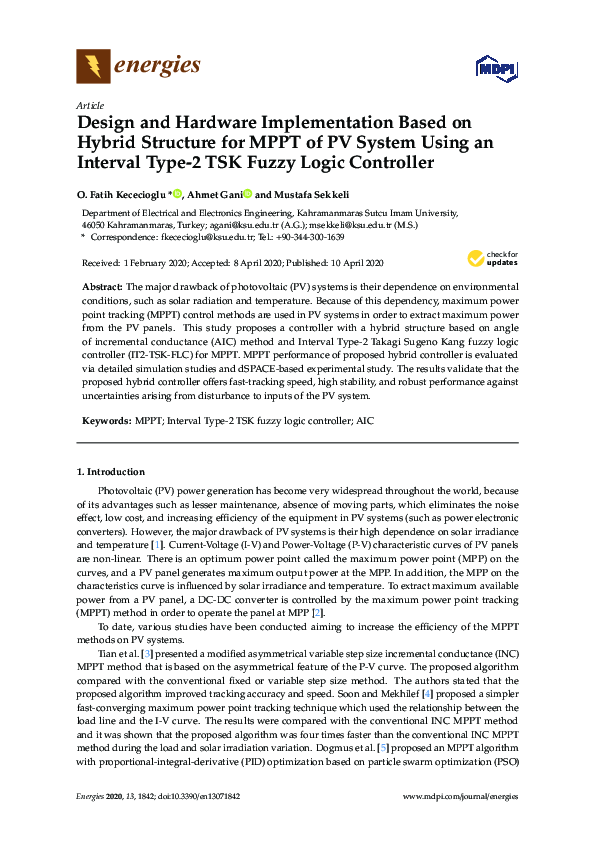 Pdf Design And Hardware Implementation Based On Hybrid Structure For Mppt Of Pv System Using