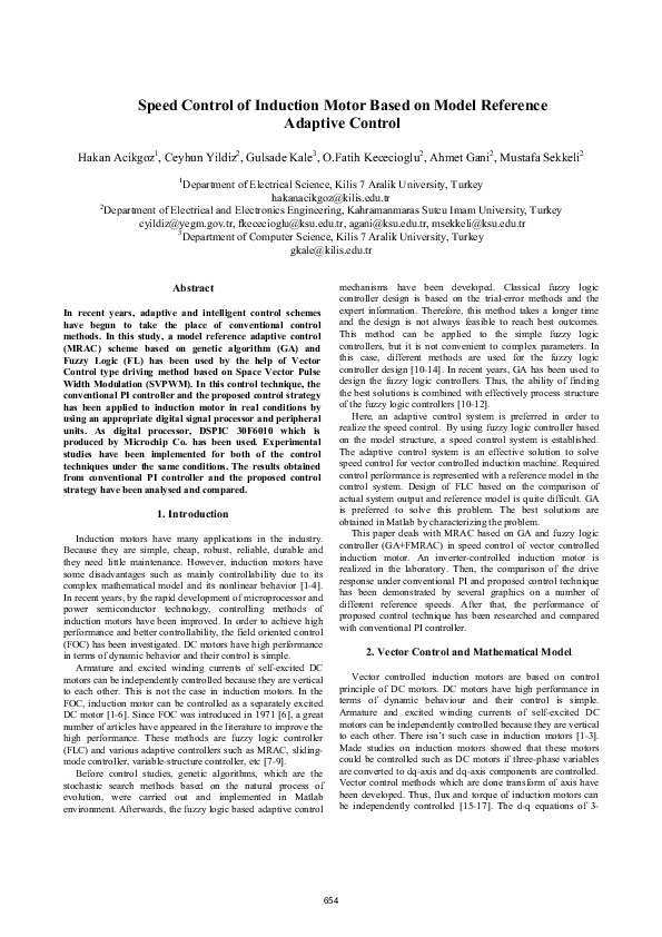 Pdf Speed Control Of Induction Motor Based On Model Reference Adaptive Control Using