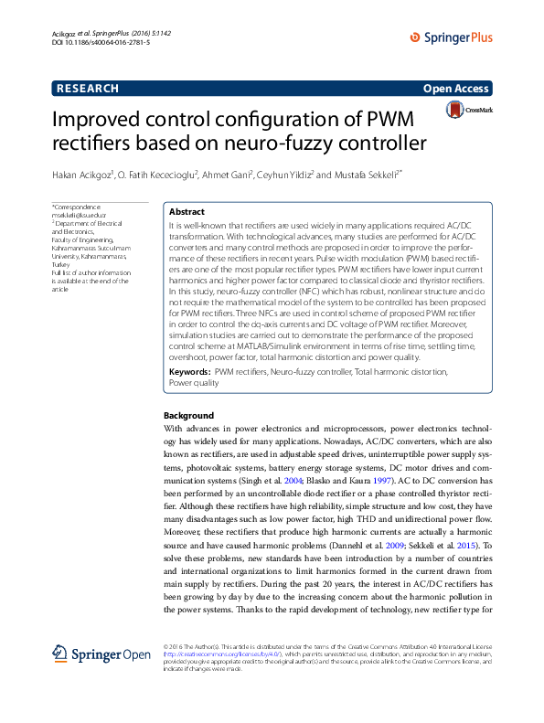 Pdf Neuro Fuzzy Control For Pwm Rectifiers 