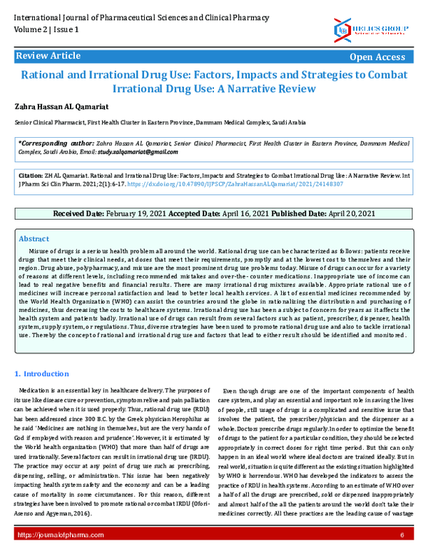 (PDF) Rational and Irrational Drug Use: Factors, Impacts and Strategies ...