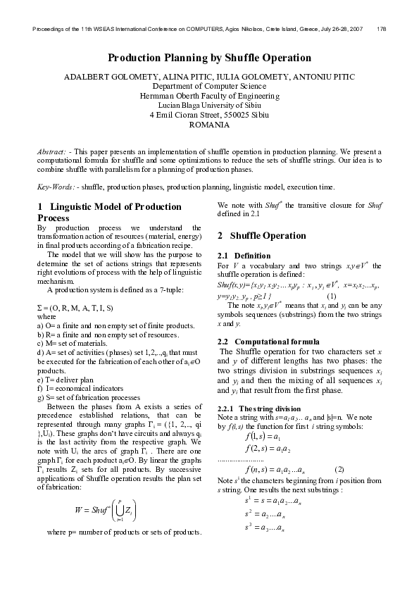 (PDF) Production Planning by Shuffle Operation | Adalbert Golomety - Academia.edu