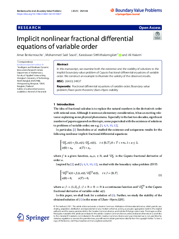 (PDF) Implicit nonlinear fractional differential equations of variable ...