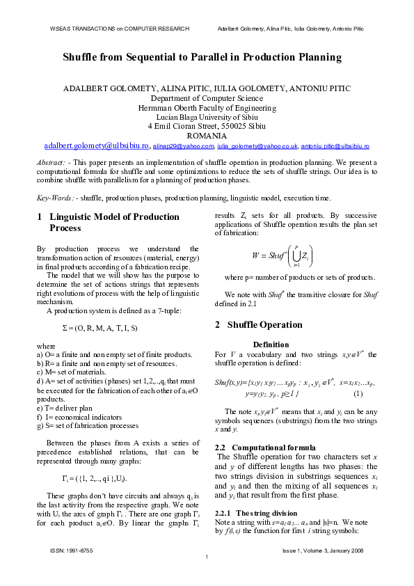 (PDF) Shuffle from Sequential to Parallel in Production Planning