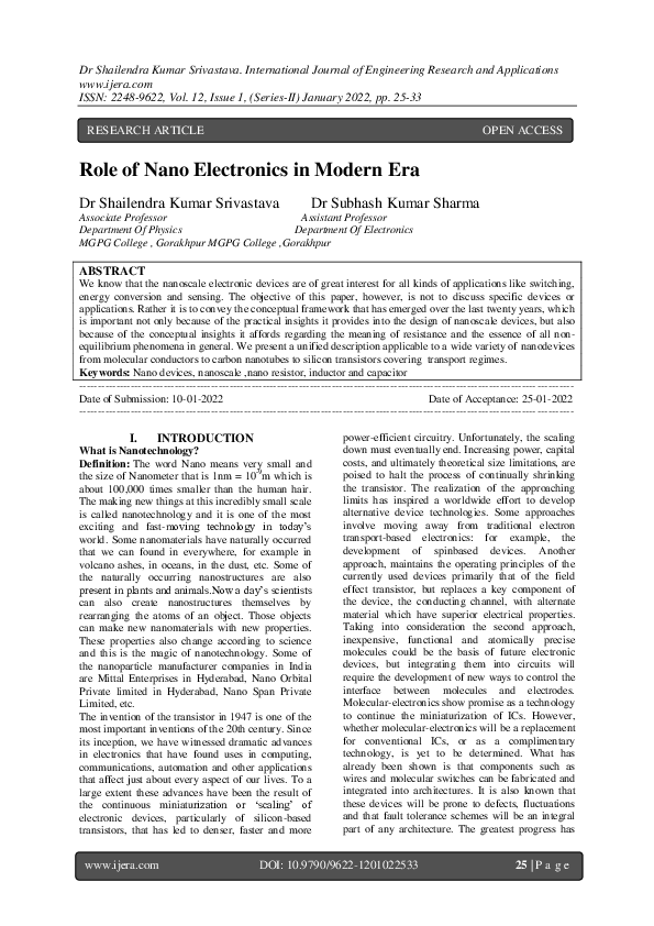 (PDF) Role of Nano Electronics in Modern Era