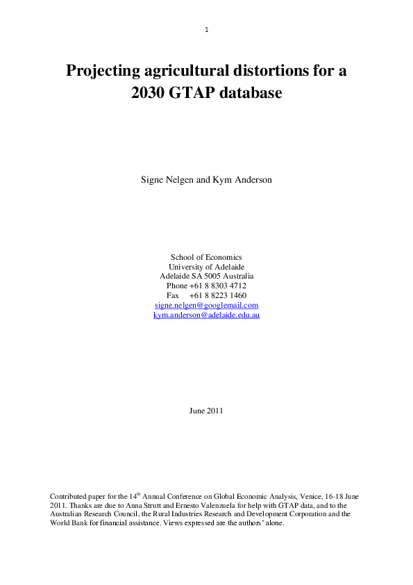 (PDF) Projecting agricultural distortions for a 2030 GTAP database