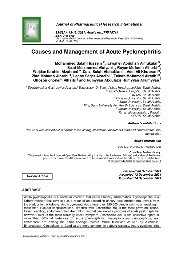 (PDF) Causes and Management of Acute Pyelonephritis