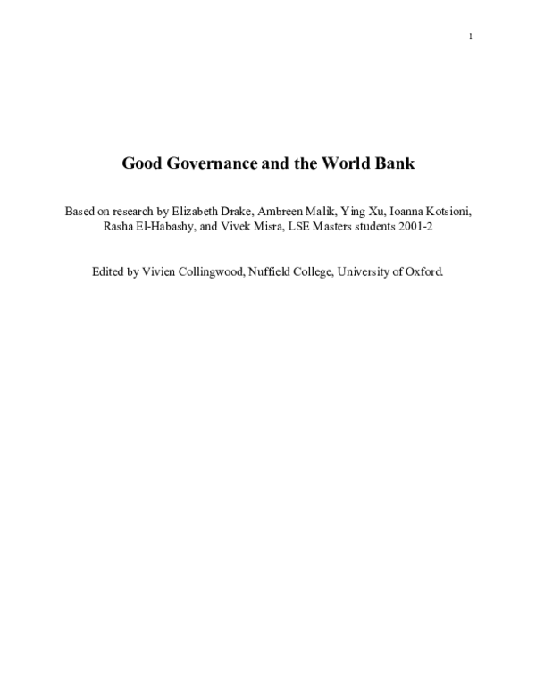 (PDF) Good Governance and the World Bank Based on research