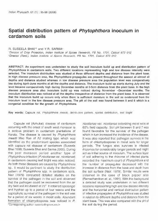 (PDF) Spatial distribution pattern of Phytophthora inoculum in cardamom ...