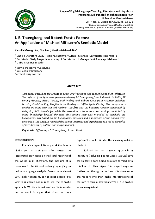 (PDF) J. E. Tatengkeng and Robert Frost’s Poems: An Application of ...