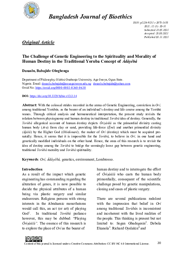 (PDF) The Challenge of Genetic Engineering to the Spirituality and ...