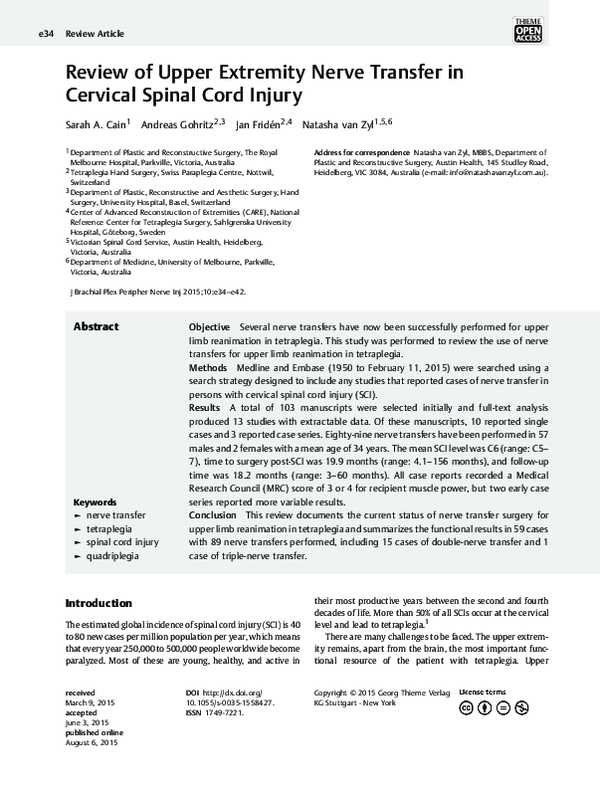 (PDF) Review of Upper Extremity Nerve Transfer in Cervical Spinal Cord ...