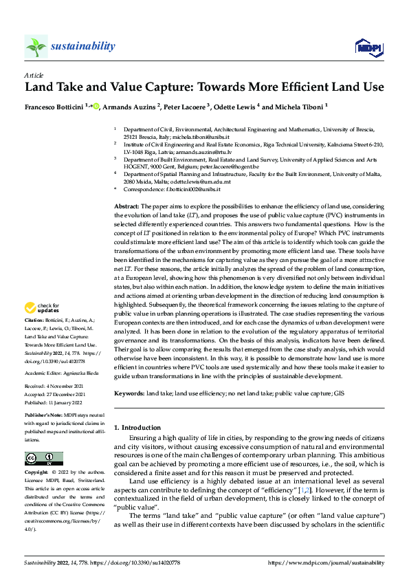 (PDF) Land Take and Value Capture: Towards More Efficient Land Use