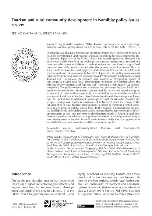 (PDF) Tourism and rural community development in Namibia: policy issues ...