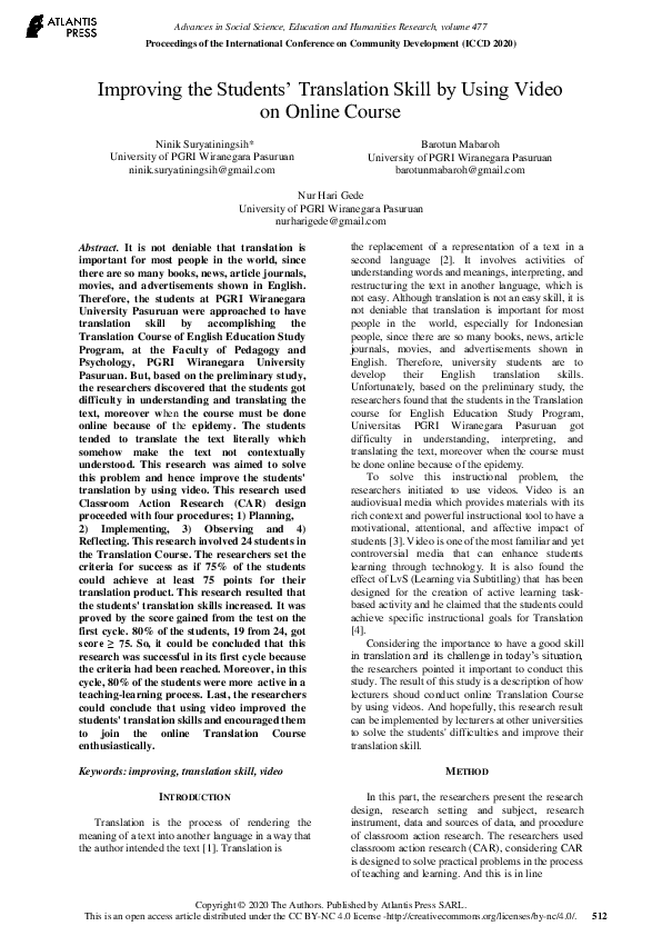 (PDF) Improving the Students’ Translation Skill by Using Video on ...