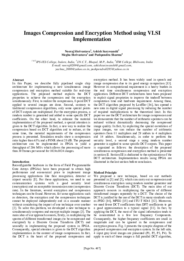 (PDF) Images Compression and Encryption Method using VLSI Implementation | Ashish Surywanshi ...