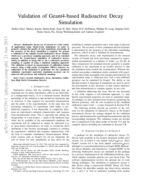 (PDF) 1 Validation of Geant4-based Radioactive Decay Simulation