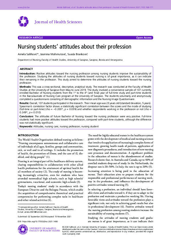 (PDF) Nursing students' attitudes about their profession