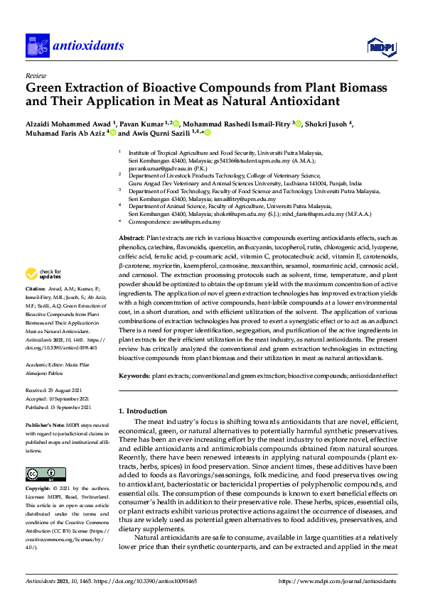 (PDF) Green Extraction of Bioactive Compounds from Plant Biomass and Their Application in Meat ...