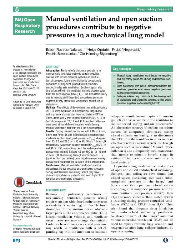 (PDF) Manual ventilation and open suction procedures contribute to ...