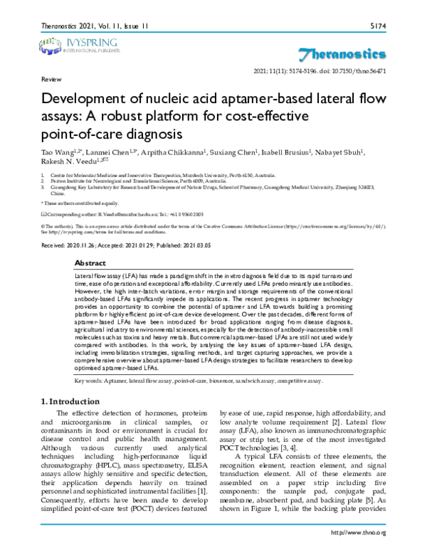 (PDF) Development of nucleic acid aptamer-based lateral flow assays: A ...