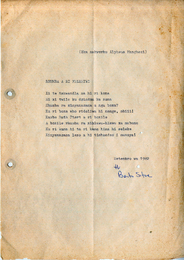 (PDF) Letter to Alpheus Manghezi from Bento Sitoe | Bento Sitoe ...