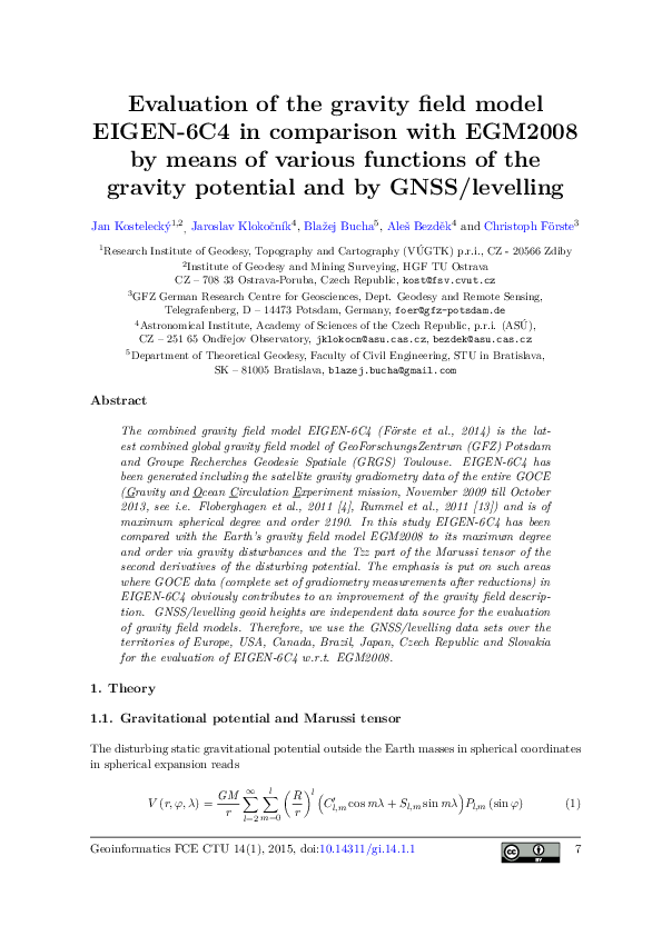 (PDF) Evaluation of the gravity field model EIGEN-6C4 in comparison with EGM2008 by means of ...
