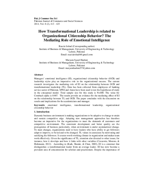 (PDF) How transformational leadership is related to organizational citizenship behavior? The ...