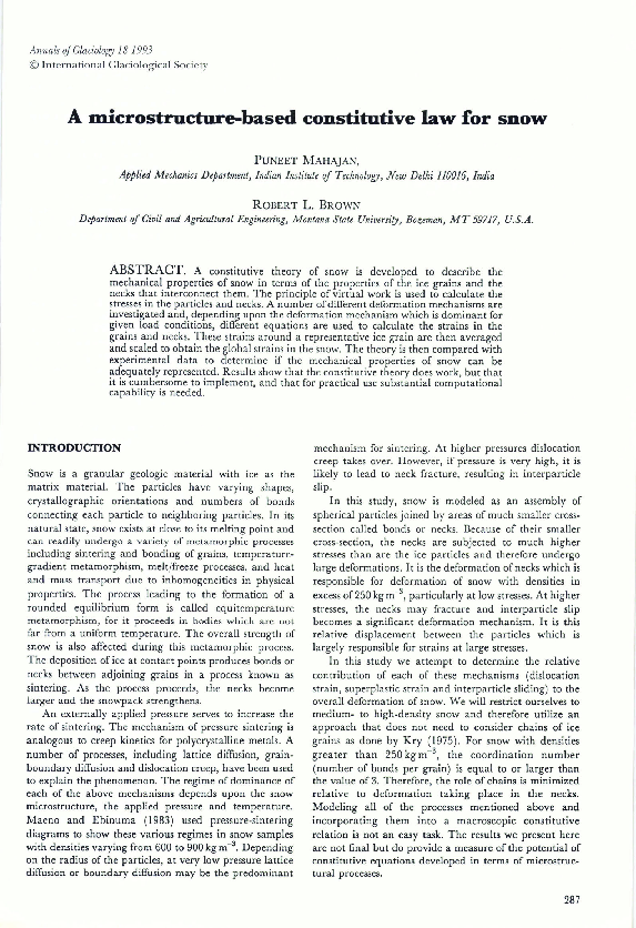 (PDF) A microstructure-based constitutive law for snow